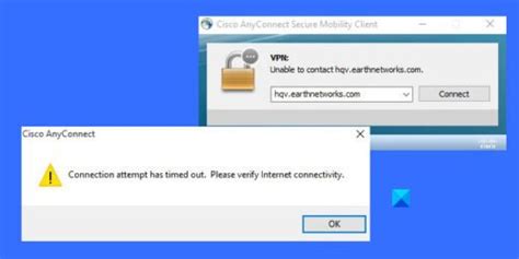 cisco anyconnect error connection attempt failed