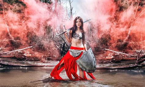 Asian Model Fantasy Girl Fantasy Art Warrior Sword Women Shield