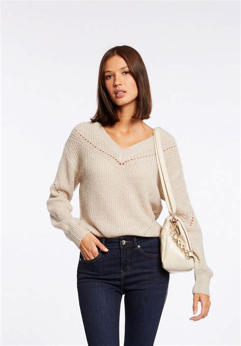 Morgan Long Sleeved With V Neck Pullover Beige Zalando Fr