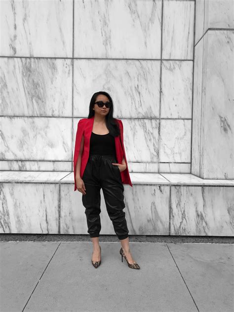 Casual Holiday Outfit How To Style Faux Leather Joggers She Sweats