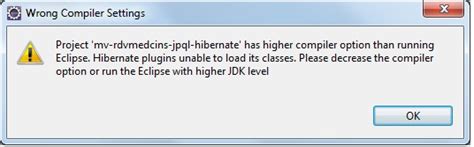 hibernate project myproject has higher compiler option than running