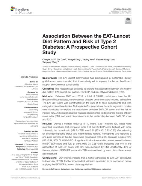 Pdf Association Between The Eat Lancet Diet Pattern And Risk Of Type