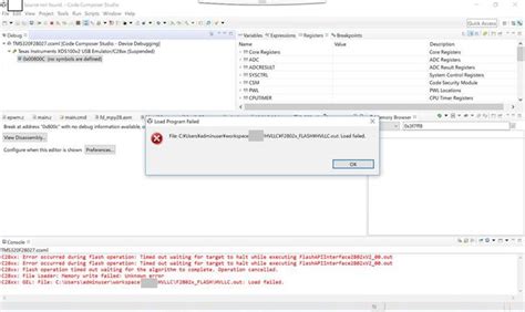 tmdshvresllckit erasing flash failed c28xx error occurred during