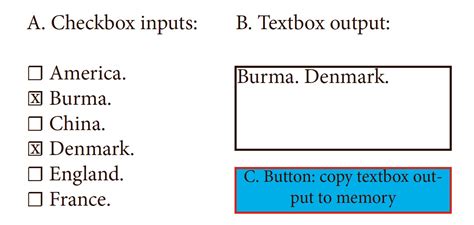 javascript check boxes and combined text output stack overflow