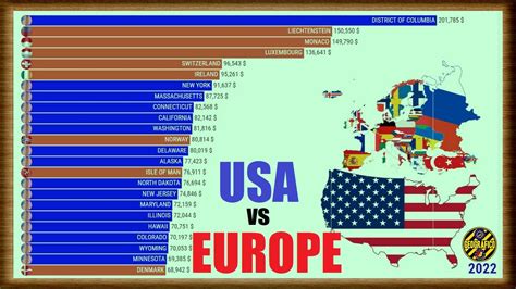 Usa States Vs Europe Countries Gdp Per Capita Youtube