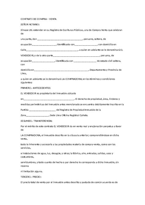 Contrato De Compra Contrato De Compra Venta SeÑor Notario Sírvase