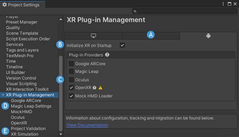 unity manual xr plug in management settings