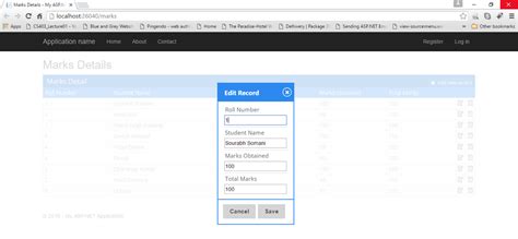 crud operation in jtable using mvc