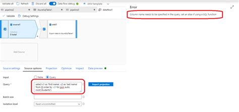 azure data factory data flow source query support for for