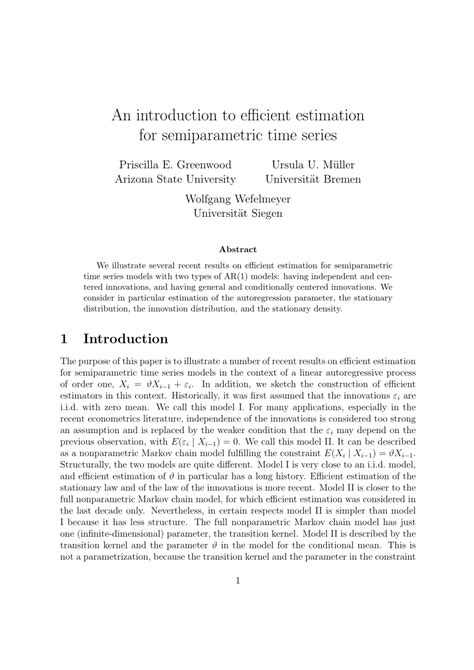 pdf an introduction to efficient estimation for semiparametric time