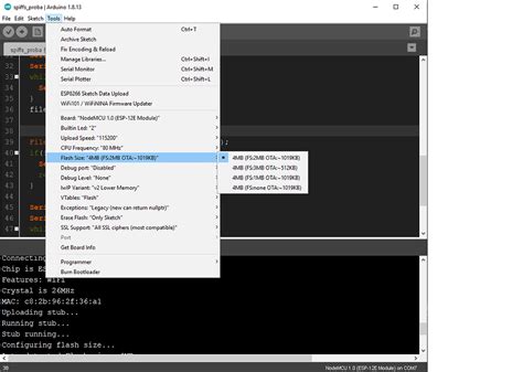 arduino ide spiffs flash size missing libraries arduino forum