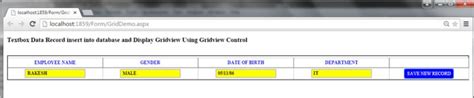 insert data in database using gridview control