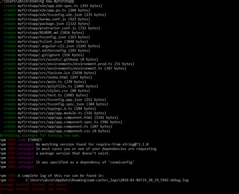 node js error installing angular using npm due to