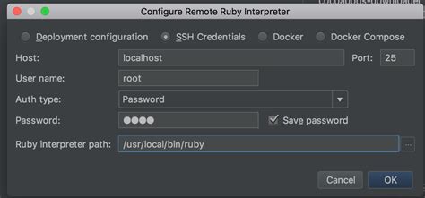 rubymine ssh remote interpreter within docker container ides support