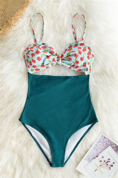 Mini Hibiscus And Solid Blue One Piece Swimsuit Blue One Piece