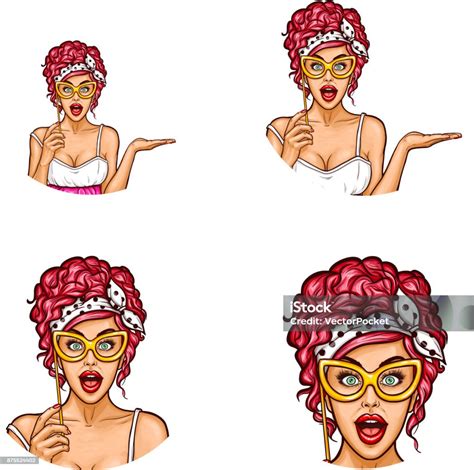 Set Of Vector Pop Art Round Avatar Icons For Users Of Social Networking