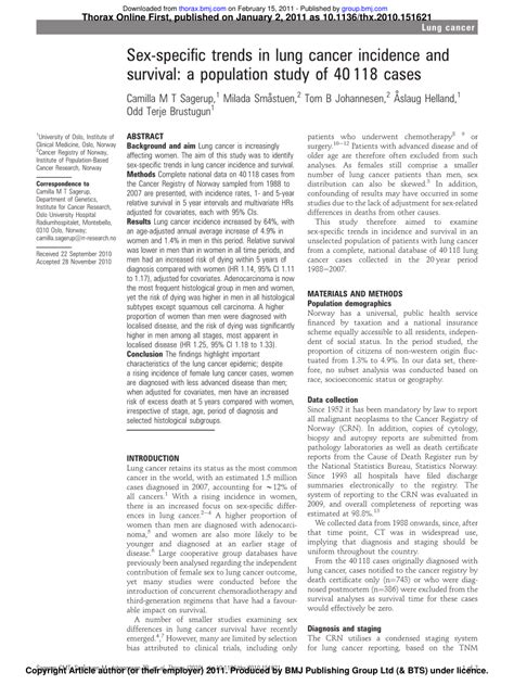 Pdf Sex Specific Trends In Lung Cancer Incidence And Survival A