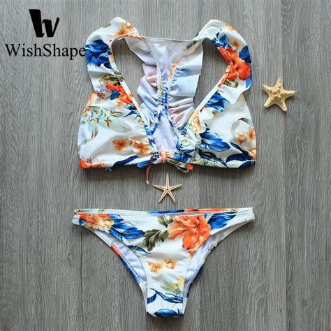 Floral Print Bikini Set Sexy Two Piece Ruffle Bikinis Push Up Women
