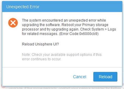 dell emc unity oe upgrade fails with error code 0x6000cb9 if there