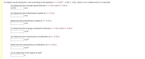 solved an object moves along the x axis according to the