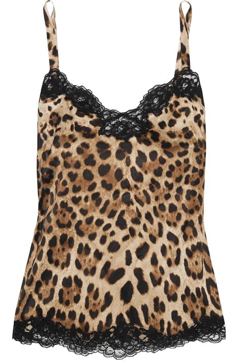 Dolce And Gabbana Lace Trimmed Leopard Print Stretch Silk Satin Camisole