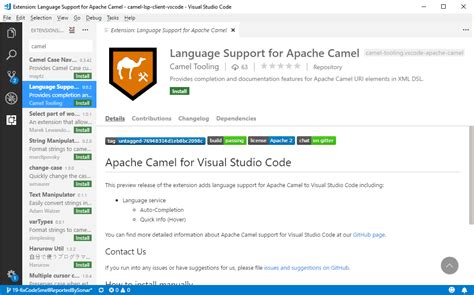 apache camel uri completion easy installation for eclipse vs code