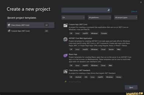 create a new project recent project templates class