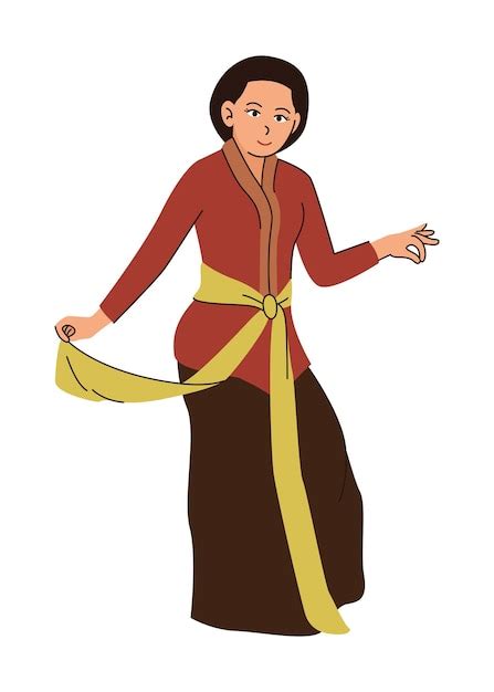 インドネシアのジャワの女性の伝統的なダンス イラスト分離の白い背景の上 プレミアムベクター