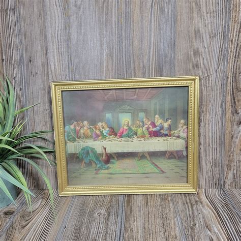 Vintage Last Supper Print Gold Wood Frame Smaller Religious Picture Etsy