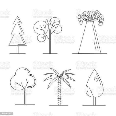 Ensemble Darbres Cute Cartoon Style Illustration Vectorielle Vecteurs