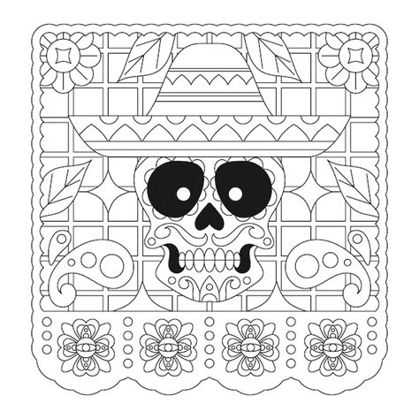 Handgezeichnete Dia De Muertos Papel Picado Malvorlagenillustration