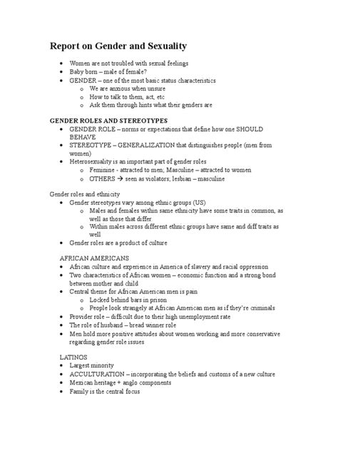 report on gender and sexuality outline gender role sexual arousal