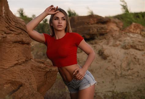 Wallpaper Belly Pierced Navel Women Outdoors Jean Shorts Looking
