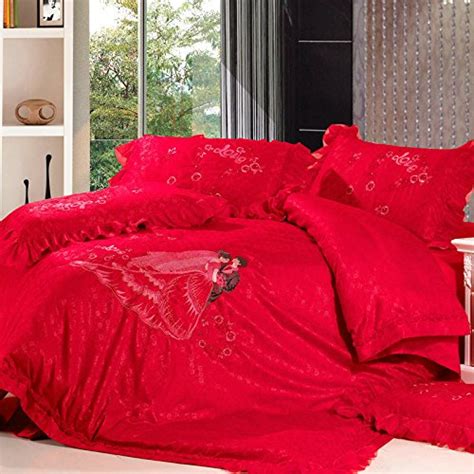 Wedding Bedding Sets Queen Size Luxury Embroidered 4pcs Cotton Satin