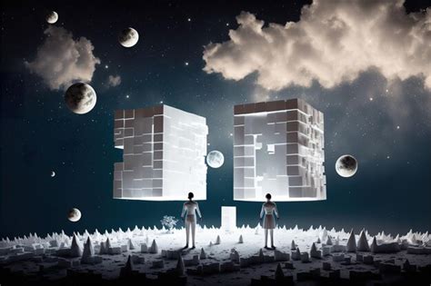 Premium Photo People And White Cubes In Space Modern Technologies And