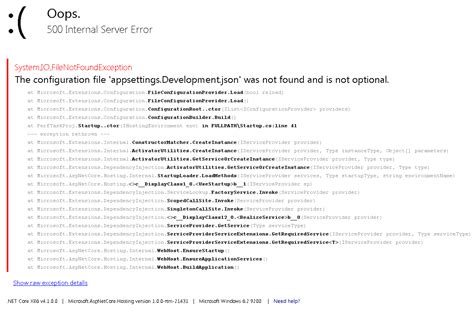 mvc aspnetcore works locally in vs 2015 but error 500 when