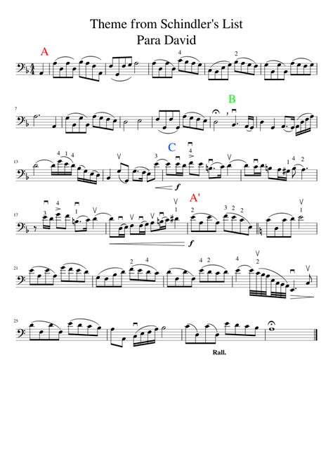 Schindler List Cello Sheet Music For Cello Solo