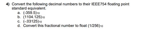 solved 4 convert the following decimal numbers to their