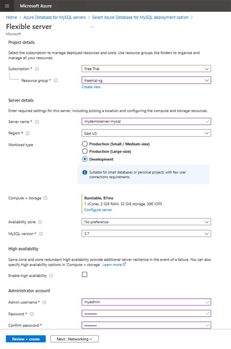 使用 azure 免费帐户免费试用 azure database for mysql 灵活服务器 microsoft learn