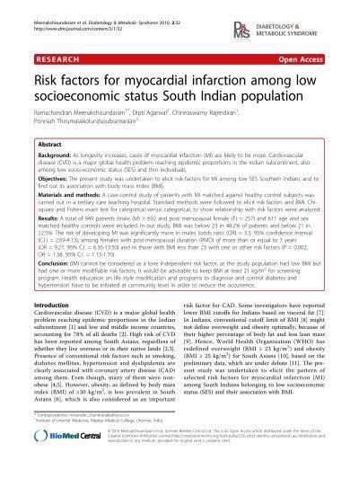 Risk Factors For Myocardial Infarction Among Low Biomed Central