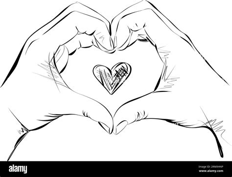 Sketch Of Hands Showing Heart Shape Gesture Hand Drawn Vector Line Art