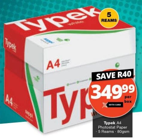 Typek A4 Photostat Paper 5 Reams 80gsm Offer At Checkers