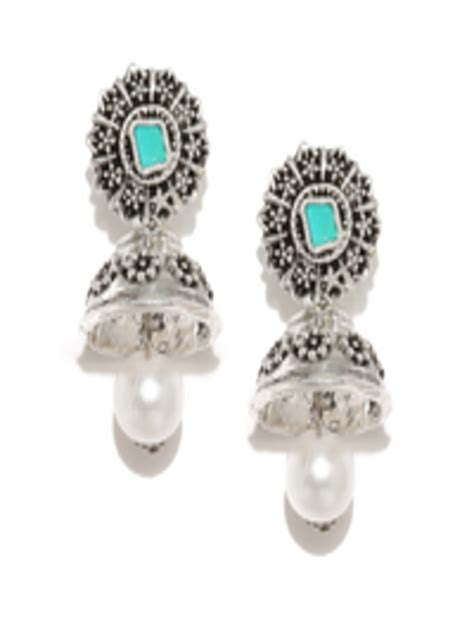 Buy Zaveri Pearls Oxidized Silver Plated Jhumkas Earrings For Women