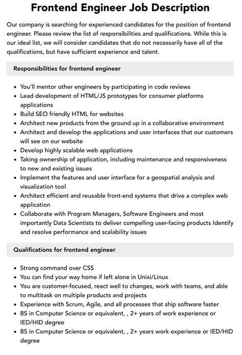 frontend engineer job description velvet jobs