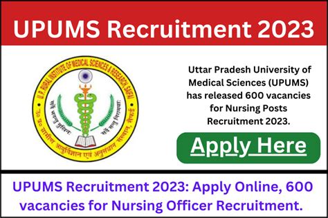 Upums Nursing Officer Recruitment 2023 Apply Online For 600 Post