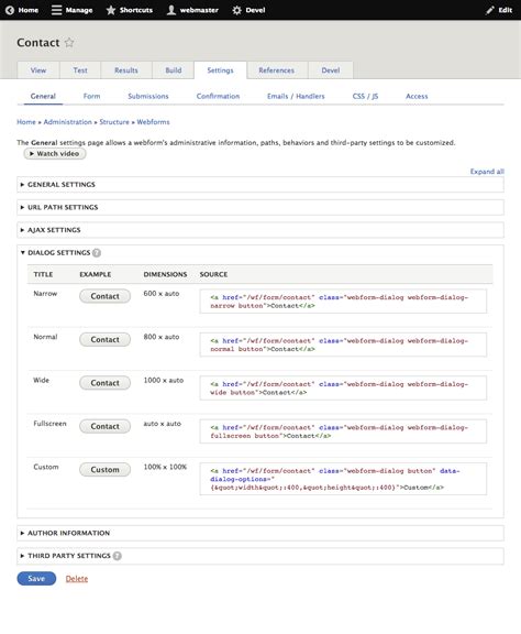 webform can be opened in modal dialogs using links with the webform