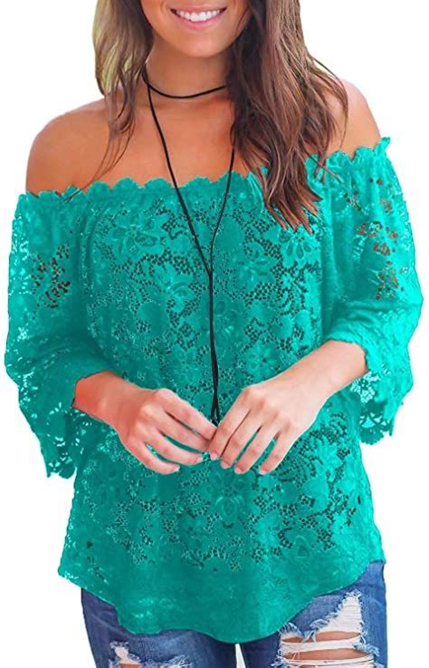 Miholl Womens Lace Off Shoulder Tops Casual Loose Blouse Shirts Off