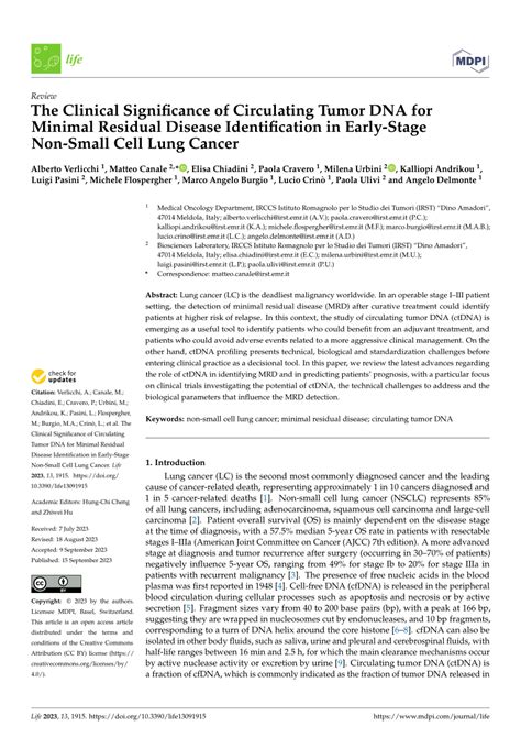 Pdf The Clinical Significance Of Circulating Tumor Dna For Minimal