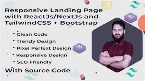 develop landing page using react js next js with tailwind css