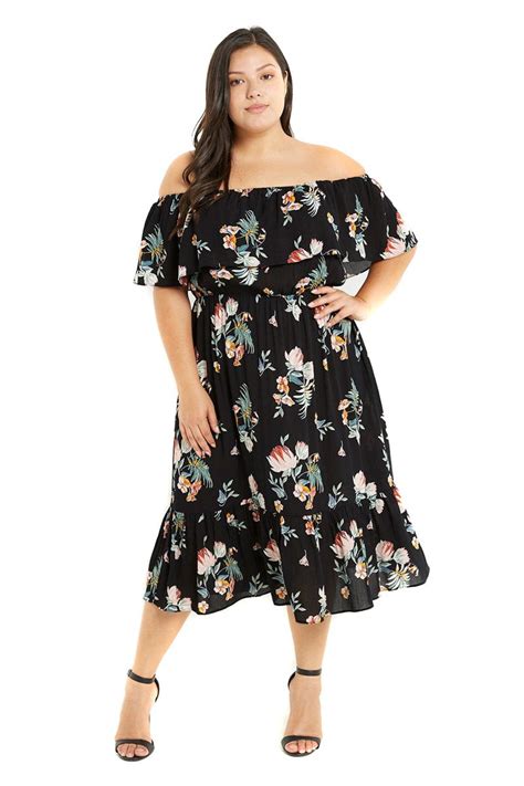 Plus Size Floral Flowy Off The Shoulder Midi Ruffle Spring Dress 3x